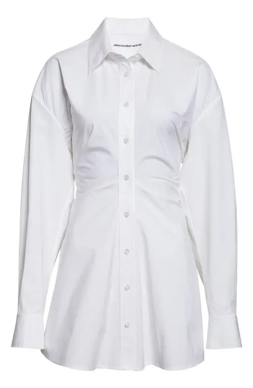 Alexander Wang Zip Cinch Long Sleeve Stretch Cotton Mini Shirtdress - White