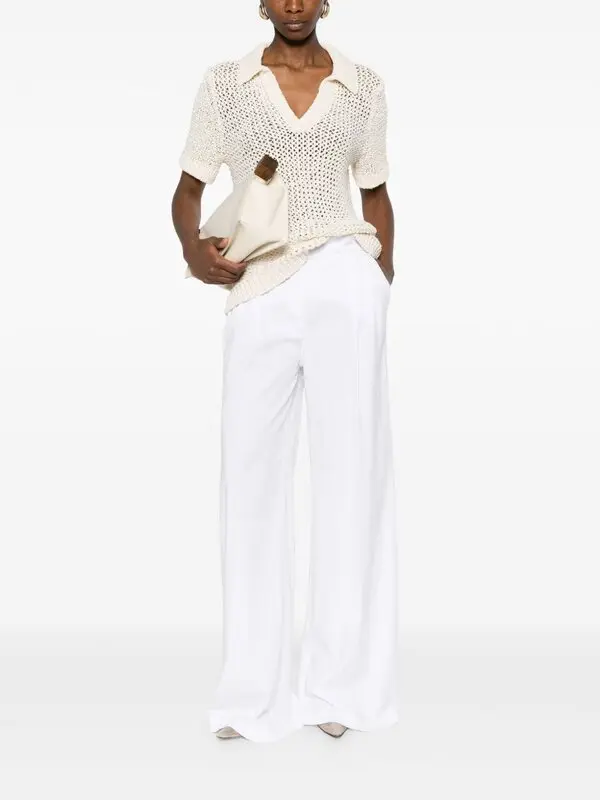VIA MASINI 80 Linen Blend Wide Leg Trousers - White