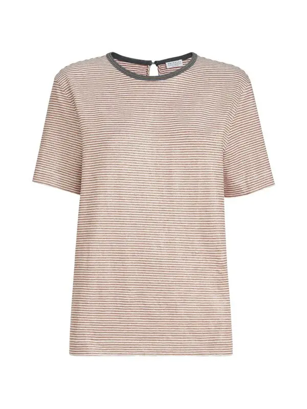 Brunello Cucinelli Striped Linen T-shirt - Orange