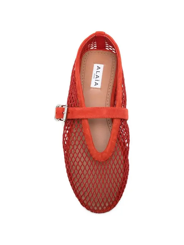 Alaïa Red Leather Ballet Flats With Buckle Strap - Orange