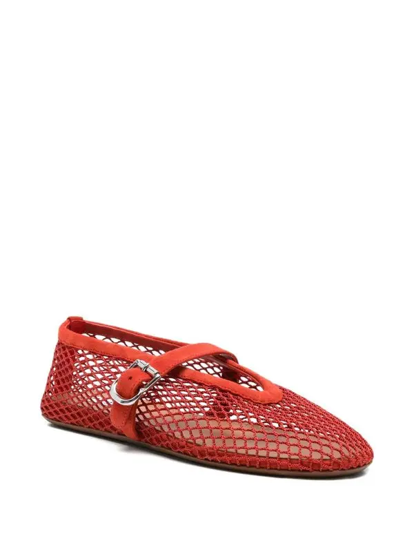Alaïa Red Leather Ballet Flats With Buckle Strap - Orange
