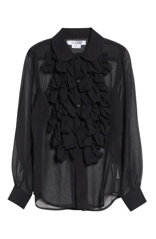 Comme Des Garçons Ruffle Sheer Crepe Button-up Shirt - Black