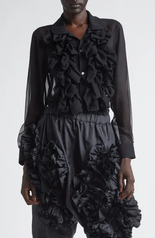 Comme Des Garçons Ruffle Sheer Crepe Button-up Shirt - Black