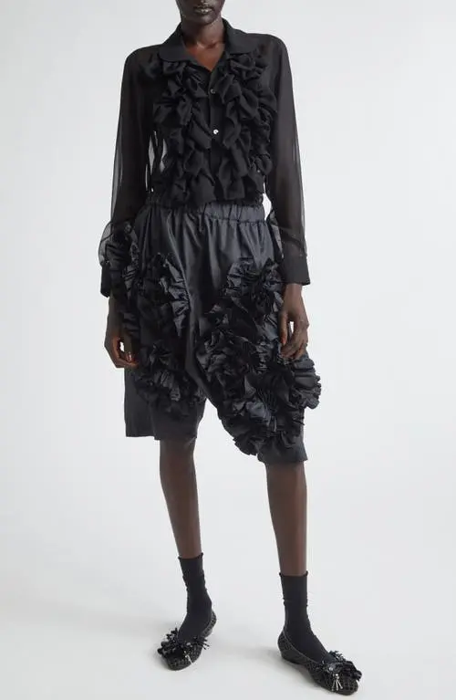Comme Des Garçons Ruffle Sheer Crepe Button-up Shirt - Black