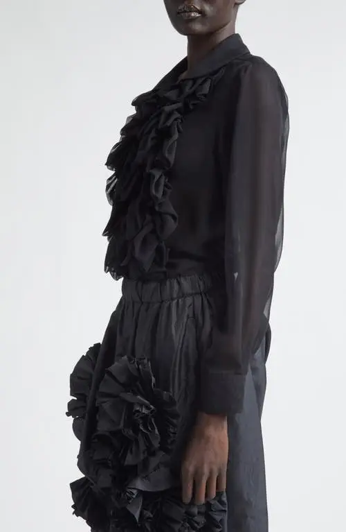 Comme Des Garçons Ruffle Sheer Crepe Button-up Shirt - Black