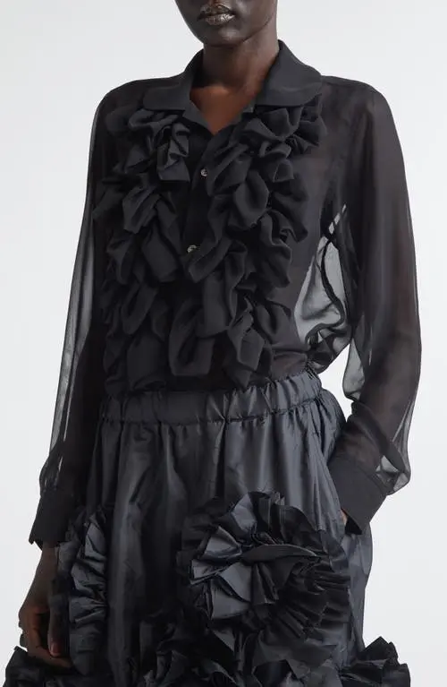 Comme Des Garçons Ruffle Sheer Crepe Button-up Shirt - Black