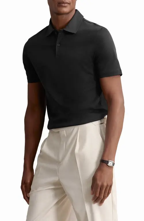 REISS Earl Solid Cotton Polo - Black