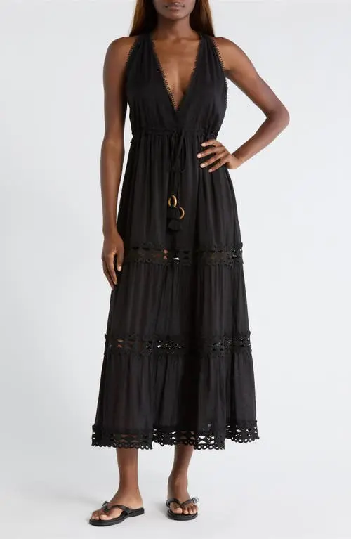Elan Cutout Trim Sleeveless Maxi Dress - Black