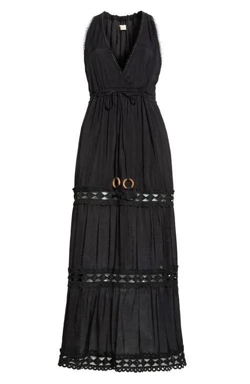 Elan Cutout Trim Sleeveless Maxi Dress - Black