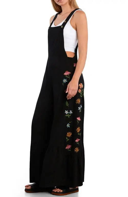 BILLY T Embroidered Butterfly Overalls - Caviar