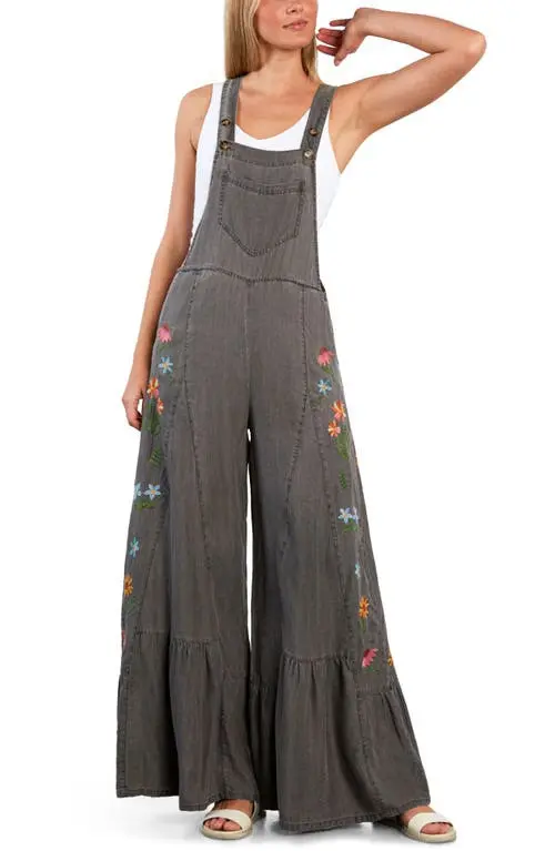 BILLY T Embroidered Butterfly Overalls - Grey Bloom