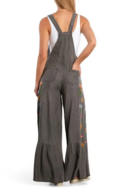 BILLY T Embroidered Butterfly Overalls - Grey Bloom