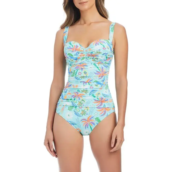 ROD BEATTIE Shirred Bandeau One-piece Swimsuit - Turq
