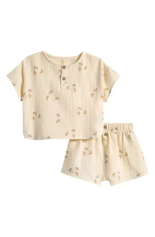 QUINCY MAE Cotton Gauze Henley Top And Shorts Set - Ivory