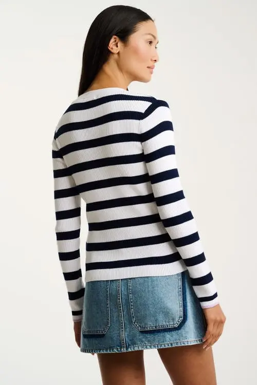 Lisa Todd Lucky Stripe Cotton Henley - White Navy