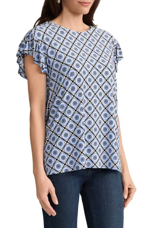 Jones New York Printed Flutter Sleeve Top