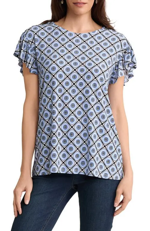 Jones New York Printed Flutter Sleeve Top