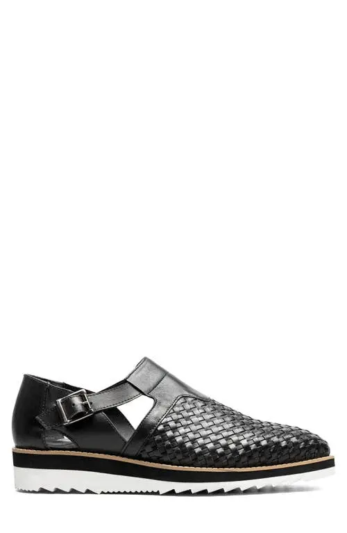 STACY ADAMS Leather Loafer With Woven Construction - Black