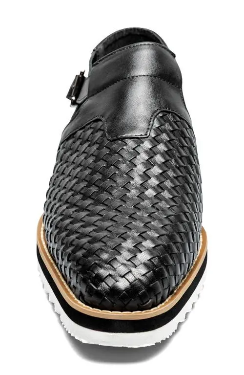 STACY ADAMS Leather Loafer With Woven Construction - Black