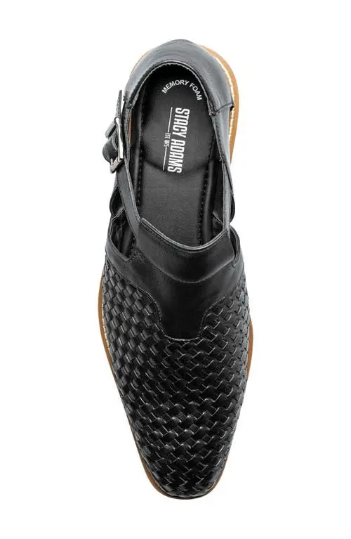 STACY ADAMS Leather Loafer With Woven Construction - Black