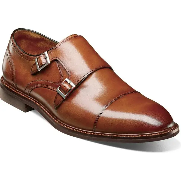 STACY ADAMS Boswell Double Monk Strap Shoe - Brandy