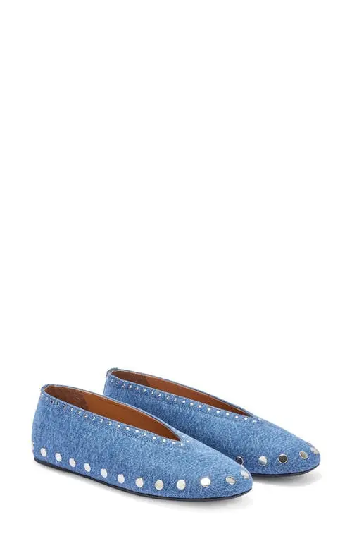 GANNI Jenny Studded Ballet Flat - Mid Blue Stone