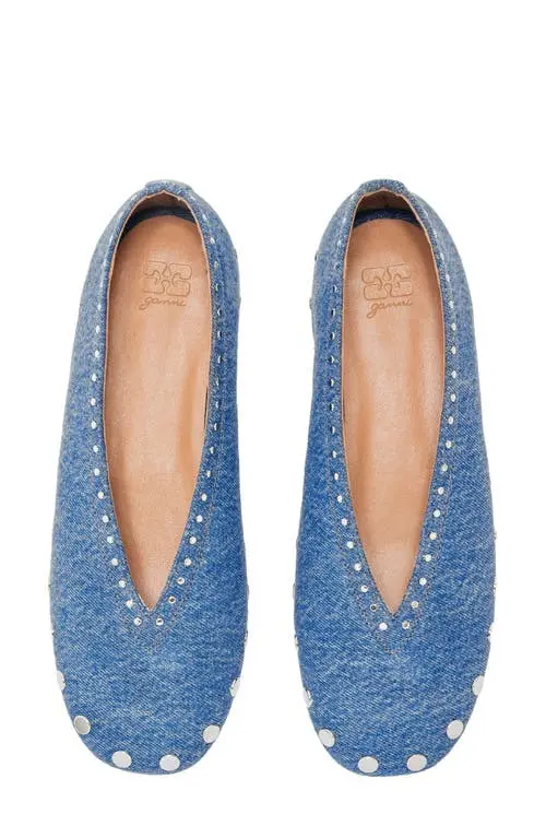 GANNI Jenny Studded Ballet Flat - Mid Blue Stone
