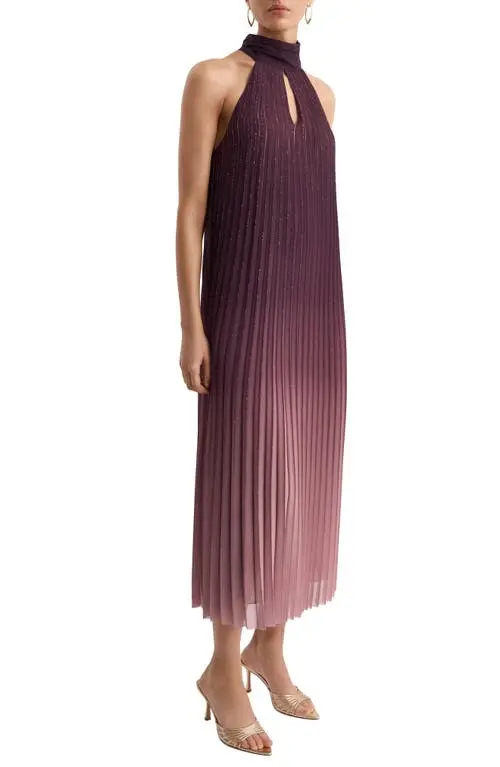 Mango Metallic Pleated Maxi Dress - Light/pastel Purple