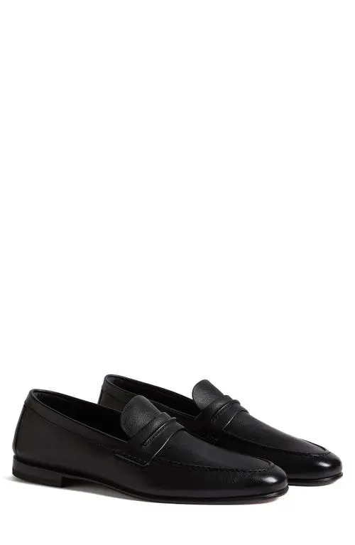 Zegna Natural Grain Leather Driving Loafer - Black