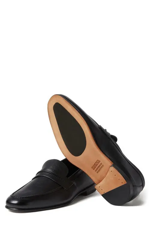 Zegna Natural Grain Leather Driving Loafer - Black