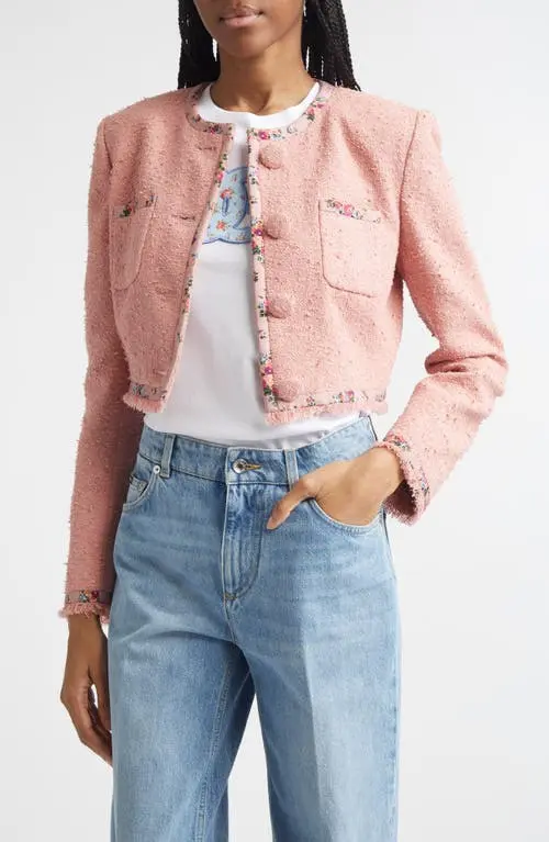 Dolce & Gabbana Floral Trim Crop Tweed Jacket - Rosa Polvere Scuro