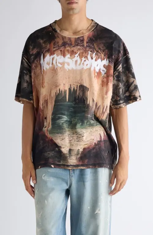 Acne Studios Eresa Cave Distressed Graphic T-shirt - Black/rust Brown