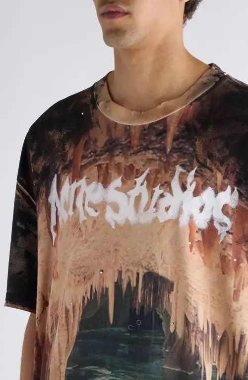 Acne Studios Eresa Cave Distressed Graphic T-shirt - Black/rust Brown