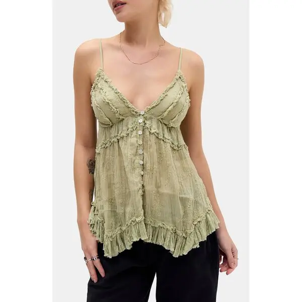 BDG URBAN OUTFITTERS Clara Embroidered Camisole - Khaki