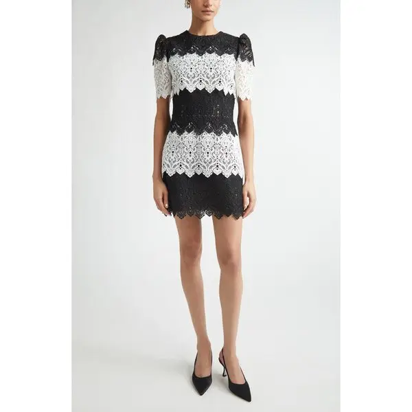 Carolina Herrera Colorblock Lace Minidress - Black/white