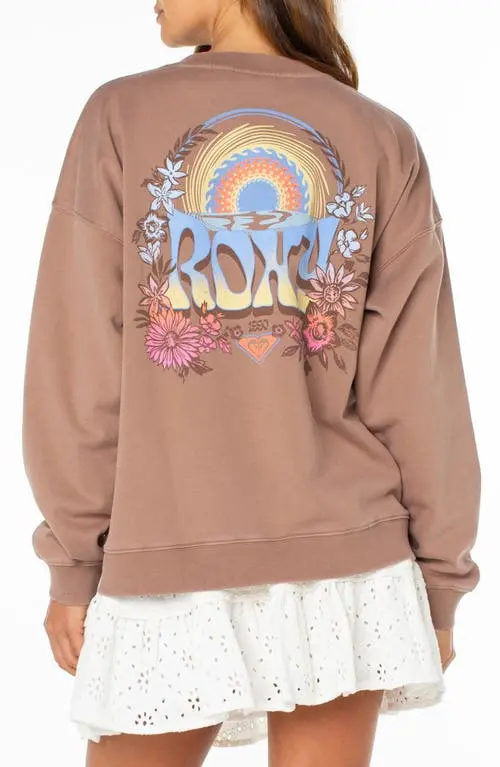 Roxy Lineup Oversize Cotton-blend Graphic Sweatshirt - Brownie
