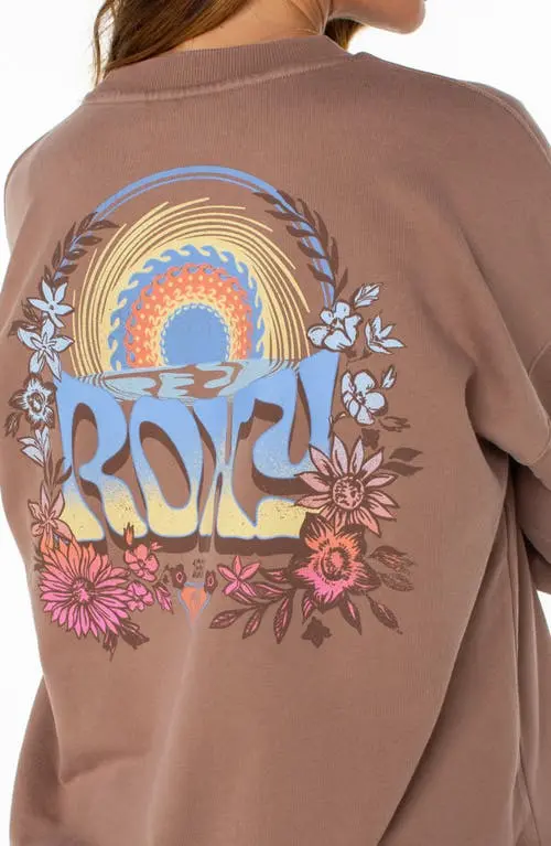 Roxy Lineup Oversize Cotton-blend Graphic Sweatshirt - Brownie