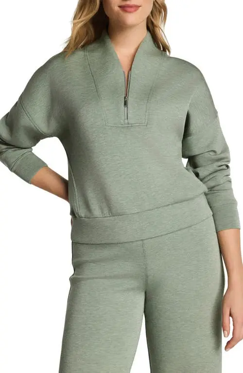 Spanx Airessentials Shawl Collar Half Zip Pullover - Sage Brush Heather