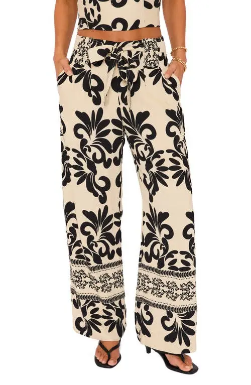 VICI Coastal Print Wide Leg Pants - Cream Black