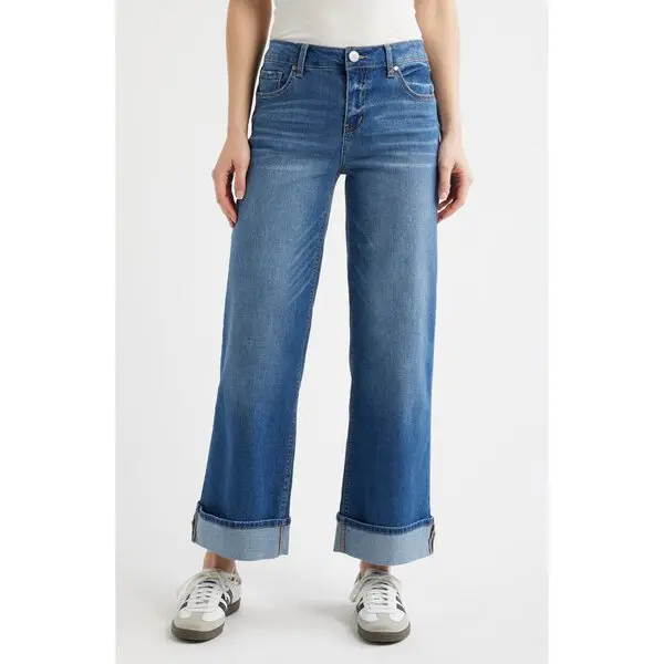 1822 Denim High-waist Cuffed Wide-leg Jeans - Pacific