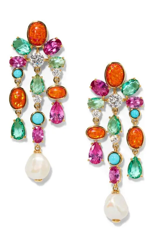 Nadri Frieda Cubic Zirconia & Freshwater Pearl Chandelier Earrings - Gold