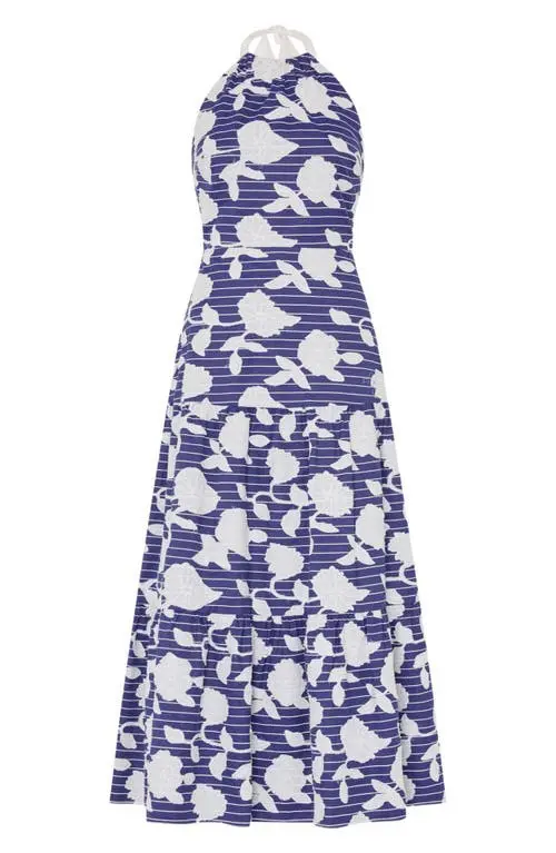 MILLY Hayden Floral Embroidered Halter Midi Dress