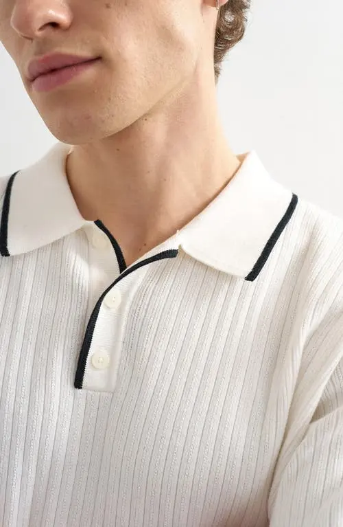 Topman Tipped Rib Cotton Polo Sweater - Ecru