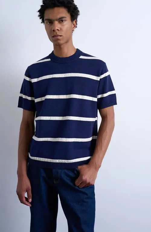 Topman Textured Stripe Short Sleeve Crewneck Sweater