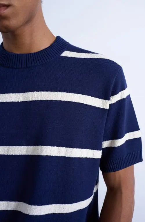Topman Textured Stripe Short Sleeve Crewneck Sweater