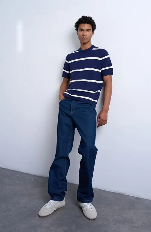 Topman Textured Stripe Short Sleeve Crewneck Sweater