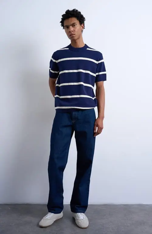 Topman Textured Stripe Short Sleeve Crewneck Sweater