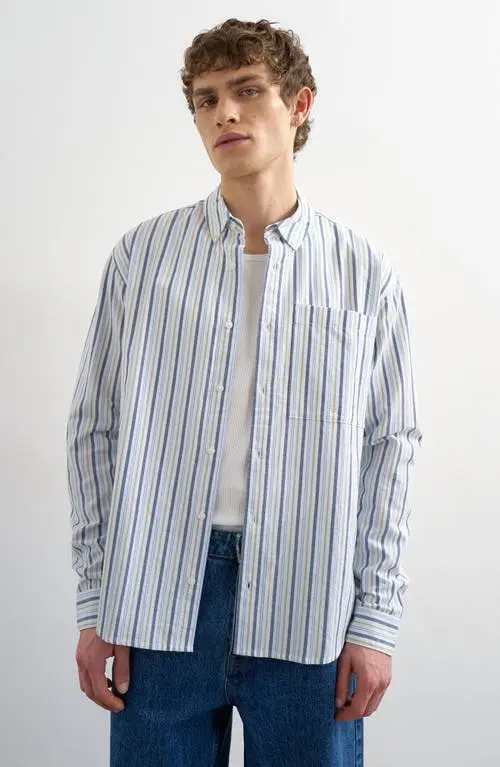 Topman Relaxed Fit Stripe Cotton Button-down Oxford Shirt