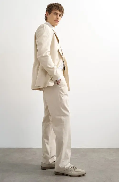 Topman Linen Blend Straight Leg Pants - Stone