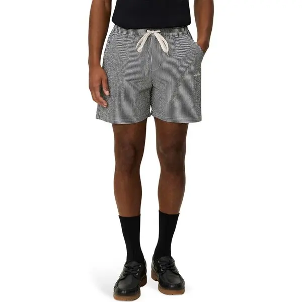 LES DEUX Stripe Seersucker Swim Shorts - Black